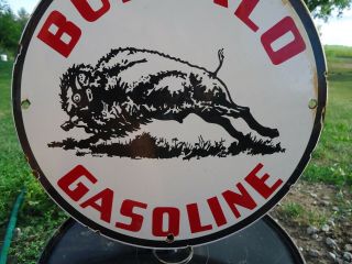 OLD VINTAGE 1950S WHITE BUFFALO GASOLINE PORCELAIN ENAMEL GAS STATION ...