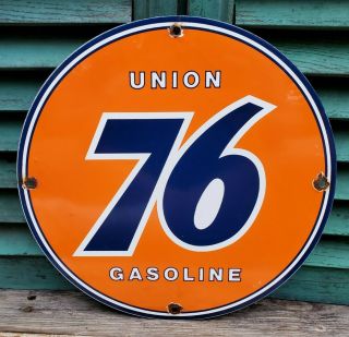 VINTAGE UNION 76 GASOLINE PORCELAIN SIGN GAS METAL SERVICE STATION PUMP ...