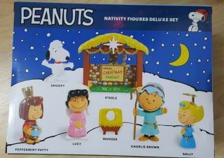 PEANUTS CHARLIE BROWN NATIVITY FIGURES DELUXE SET CHRISTMAS PAGEANT 7 ...