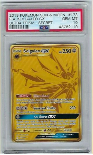 Pokemon Solgaleo GX Ultra Prism 173/156 FULL ART GOLD SECRET RARE PSA ...